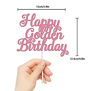 Happy Golden Birthday Cake Topper Rose Gold Glitter 14th 16th 18th 30th 50th 60th Birthday Anniversary Party Supplies for Kids Adults Birthday Party Decorations