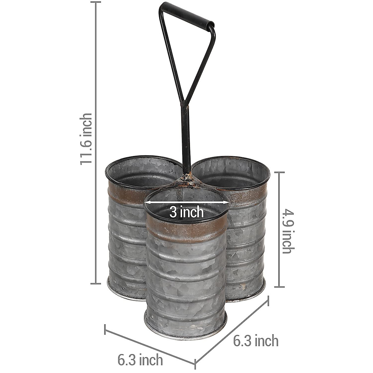 MyGift Galvanized Metal Flatware Holder for Party with Handle, 3 Compartment Picnic Utensil Holder Caddy