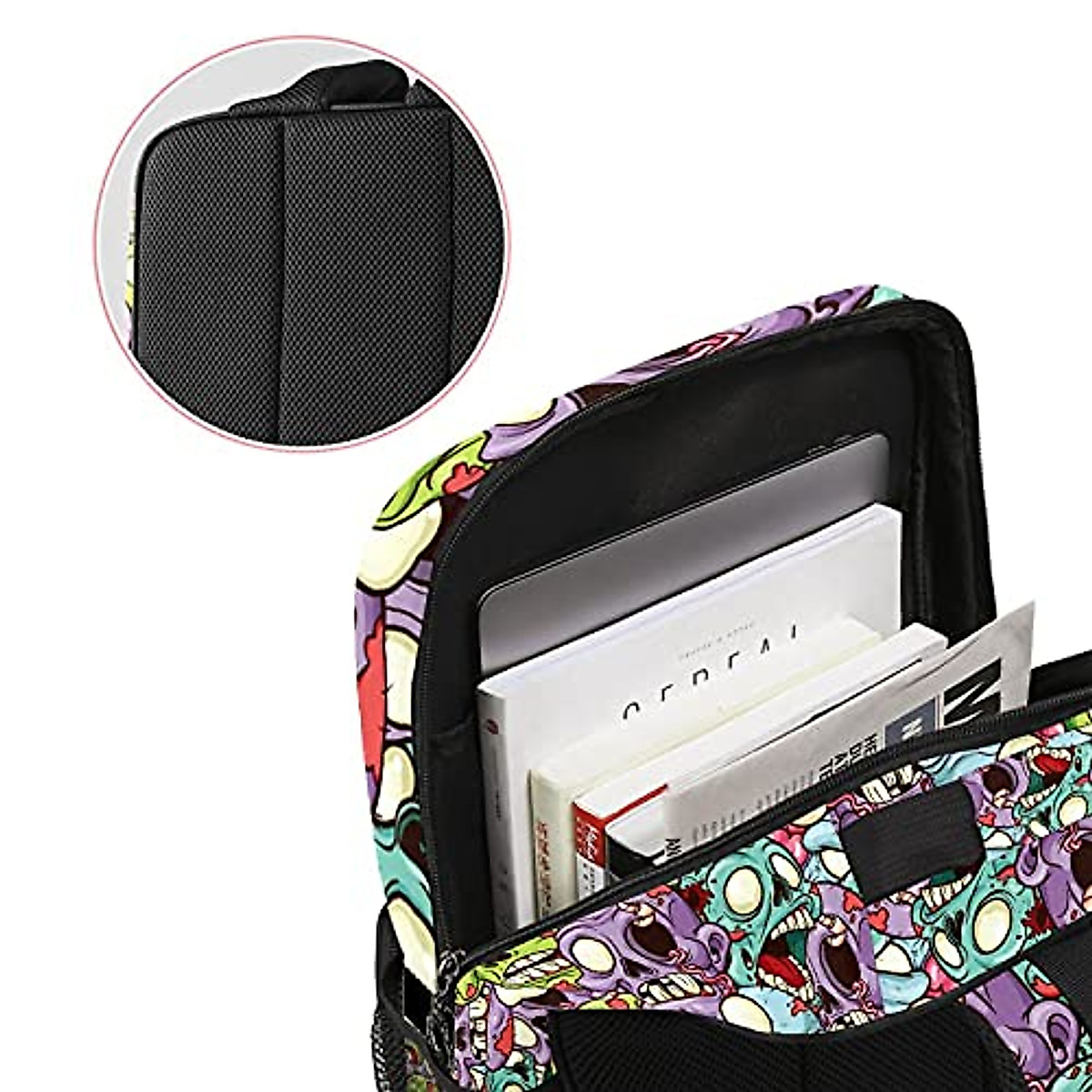 LORVIES Cartoon Zombie Heads School Bag for Student Bookbag Women Travel Backpack Casual Daypack Travel Hiking Camping