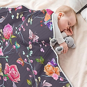 Kigai Floral Bird Pattern Baby Blanket for Boys Girls, Swaddle Blankets Soft Cozy Nursery Receiving Blankets Travel Blanket Throw Blankets for Toddler Newborn, 30 x 40 Inch