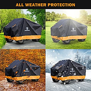 CoukouCover 300D Black Orange Waterproof ATV Cover, All Weather Outdoor ATV ATC Quad Bike Storage Protection ATV Cover (XL 82")