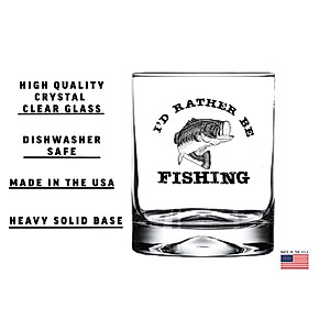 Rogue River Tactical Funny I'd Rather Be Fishing Joke Bass Fishing Old Fashioned Glass Drinking Cup Gag Gift For Fisherman Dad Grandpa
