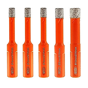 Dry Diamond Core Drill Bit, BGTEC 5Pcs 6mm 6mm 6mm 8mm 10mm Vacuum Brazed Hole Saw with Triangle Shank for Porcelain Tile Ceramic Granite Marble Masonry