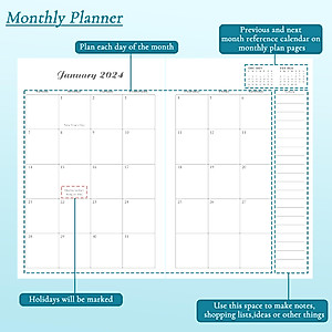 Daily Planner 2023 Agenda Weekly & Monthly Planner 2022-2023 Appointment Leather Planner for Women Students Time Management Journal with Pen Holder, Pocket, Premium Beige Paper, 5.9" x 8.7", Blue