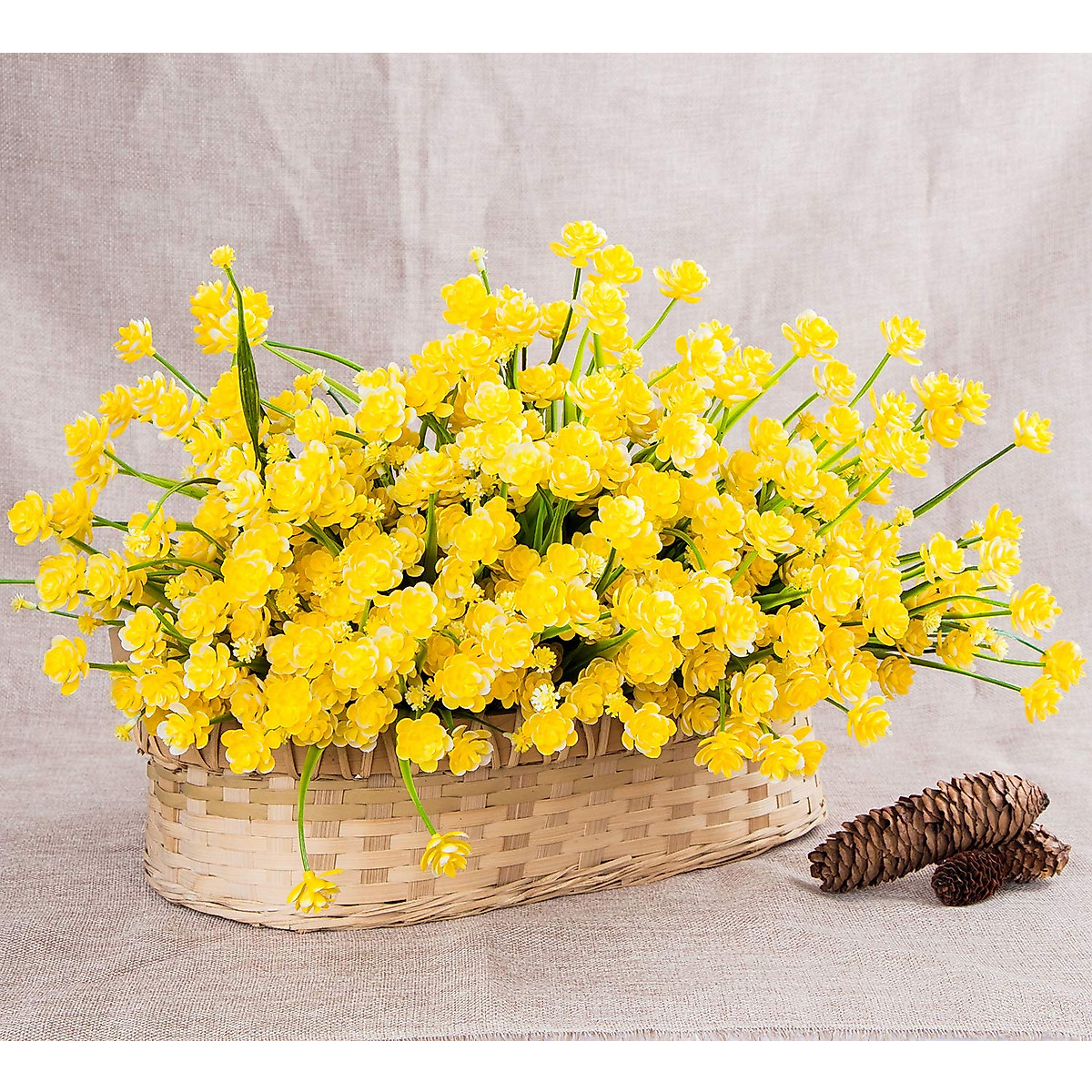 Foraineam 10 Bundles Yellow Daffodils Artificial Flowers Fake Plants Plastic Bushes Greenery Shrubs Fence Indoor Outdoor Hanging Planter Home Garden Decor