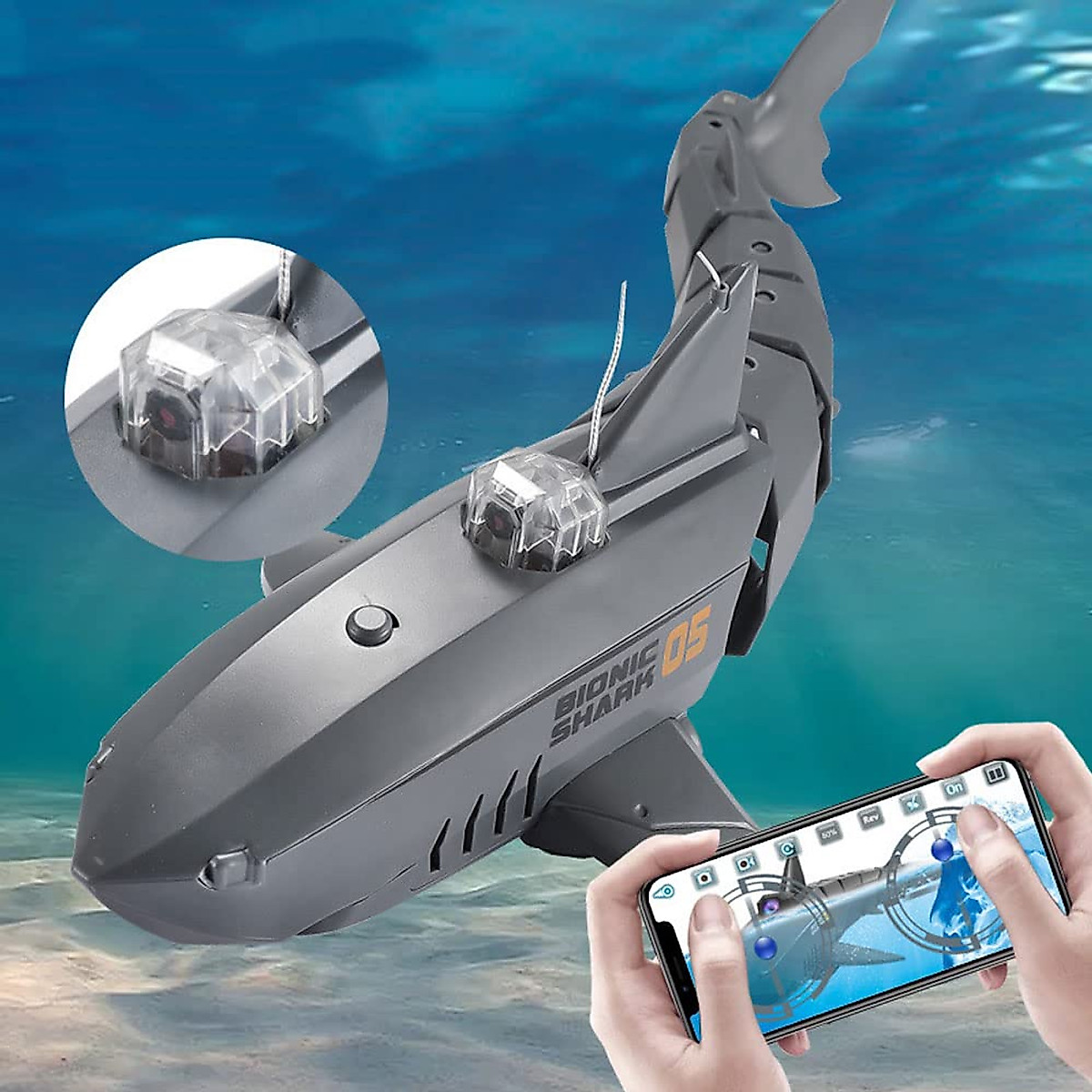 Simulation Rc Mechanical Fish Boat,Mobile Phone Handle Dual Remote Control with Camera Racing Boat,RC Boat Electric Water Toy Gifts for Adults and Boys