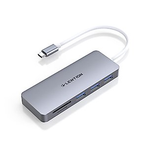 LENTION USB C Hub with 3 USB 3.0 & SD/Micro SD Card Reader Compatible Iphone15, 2023-2016 MacBook Pro, New Mac Air/iPad Pro/Surface, More, Stable Driver Certified Type C Adapter (CB-C15, Space Gray)
