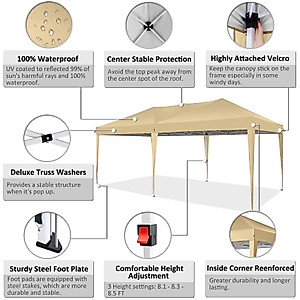 TOOLUCK 10x20 Pop Up Canopy Tent with 6 Sidewalls Tents for Parties Waterproof Camping Canopy Ez Up Party Tent Outdoor Portable Gazebo for Backyard Commercial Event Tent, Khaki