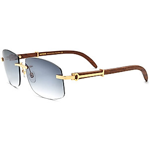 HEPIDEM 100% Really Buffalo Horn Sunglasses for Men,Rimless Square Buffs Sun Glasses (50259 Really Red Wood)