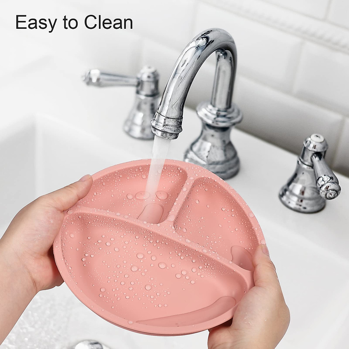 Cibeat Toddler Plates 3 Pack, 100% Silicone Suction Plates for Babies and Toddlers, Microwave and Dishwasher Safe, BPA Free, Divided Design, Pink & Yellow & Purple