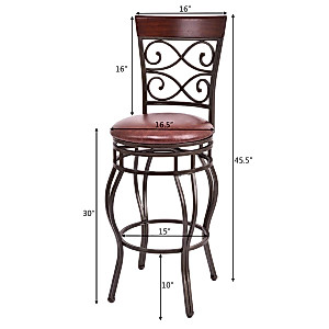 COSTWAY Bar Stools Set of 2, 360 Degree Swivel, 30" Bar Height Bar Stools, Leather Padded Seat Bistro Dining Kitchen Pub Metal Chairs with Back for Kitchen Island (Set of 2)