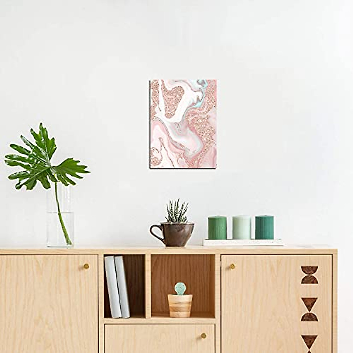 Canvas Wall Art Canvas Prints Wall Decor Posters Artworks Framed Ready To Hang For Home Bedroom Living Room Home Decoration 12"x16"Inch Modern Rose Gold Glitter Coral Gray Pastel Marble