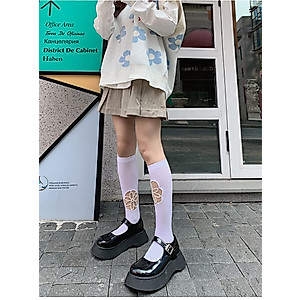 Sahabowi White Pearl Flower Handcraft Calf Socks For Women, Nylon Silk High Knee Stockings, Elastic Stretch Thin(HS2023042407white, 1pair)