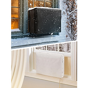 2 Pack Windproof Window AC Cover for Indoor Outdoor - Insulation Air Conditioner Unit Covers with Drawstring for Winter Inside 25''W × 17''H × 3.5''D and Outside 25.5''W × 18''H × 20.5''D
