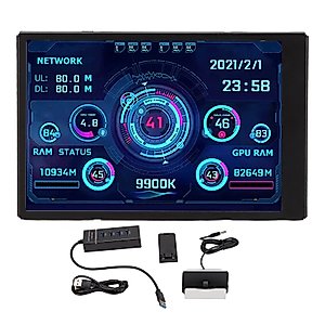 CPU Hardware Temperature Monitor, 3.5 Inch IPS USB Mini Screen CPU GPU HDD Data Display, 360° Rotation Type C Sub Screen, for Computer Case