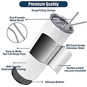 24 Pack 20 oz Sublimation Tumblers Bulk Kit, Stainless Steel Blank Straight Skinny Travel Tumbler Set with Lid, Rubber Base, Straw Brush, DIY Sticker, Shrink Wrap for Heat Transfer Press