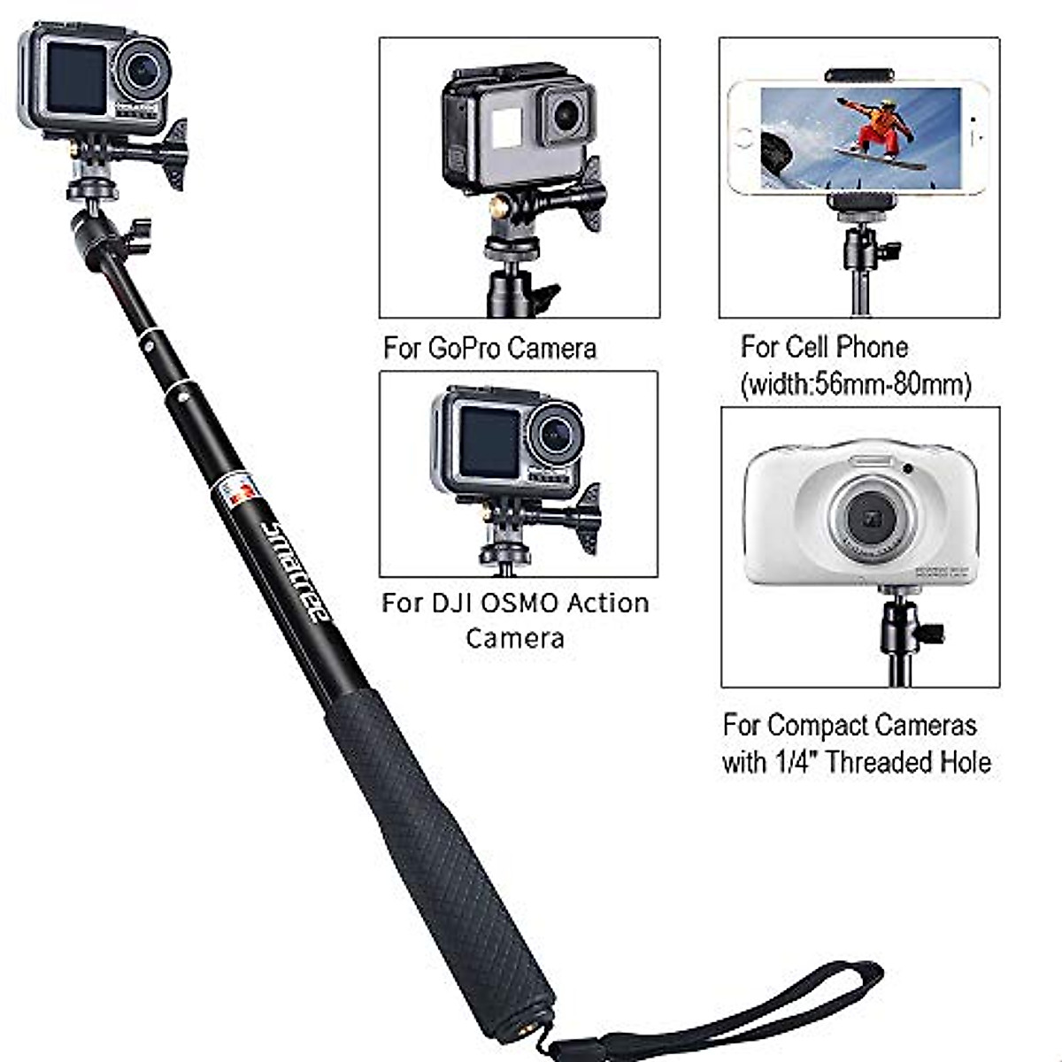 Smatree Telescoping Selfie Stick with Tripod Stand Compatible for GoPro Hero 11/10/9/8/7/6/5/4/3+/3/Session/GOPRO Hero (2018),Insta360,DJI OSMO Action,Ricoh Theta S/V,Compact Cameras and Cell Phones