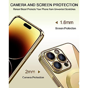 BOTOER Magnetic Matallic Glossy Designed for iPhone 14 Pro Phone Case with Full Camera Protection [Compatible with MagSafe] for Women Girls Phone Case (6.1")-Gold