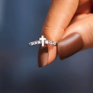 dsmrosp to My Daughter & Granddaughter Storms of Life Cross Arch Ring, S925 Sterling Silver Cubic Zirconia Rings, Eternity Cross Ring for Women Gift (1PCS,7)