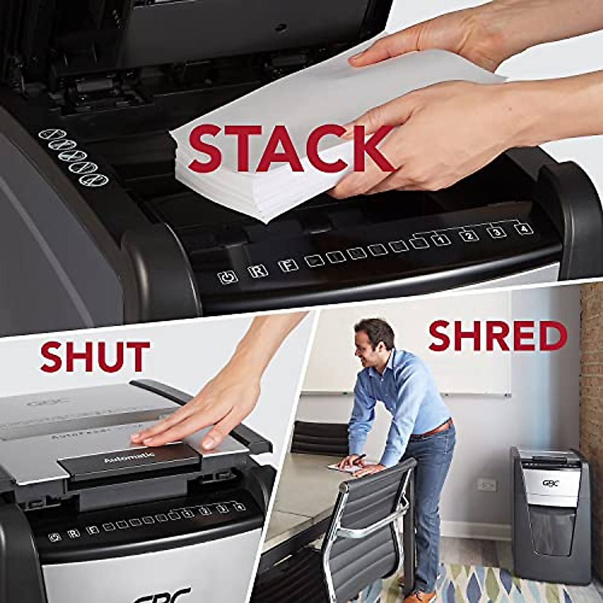 GBC Paper Shredder, Auto Feed+, 300 Sheet Capacity, Micro-Cut, Office Shredder, 300M (WSM1757609)