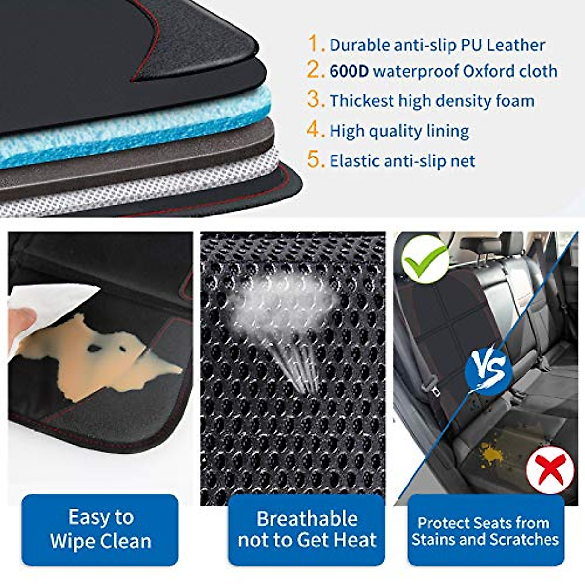 Car Seat Protector, XL Thickest Padding Auto Car Seat Protectors for Child Baby Car Seat with Storage Pockets, Vehicle Dog Cover Pad for SUV, Sedan, Truck, Leather and Fabric Car Seat, 2 Pack