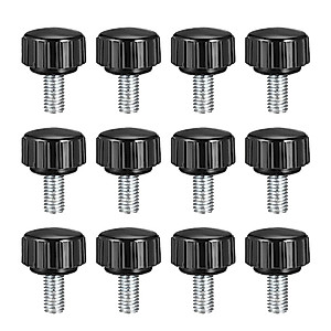 uxcell 12pcs Knurled Clamping Knobs M5 x 10mm Metric Zinc Plated Carbon Steel Male Thread Thumb Screw on Type 15mm Plastic Round Head Threaded Hand Bolt Stud Knobs Black