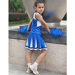 KAKALVER Cheerleader Costume for Girls Cheerleader Outfit with Pom Poms for Halloween Sports Cheerleader Gifts