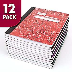 Mead Composition Notebooks, 12 Pack, Wide Ruled Paper, 9-3/4" x 7-1/2", 100 Sheets per Comp Book, Color Will Vary (73389)