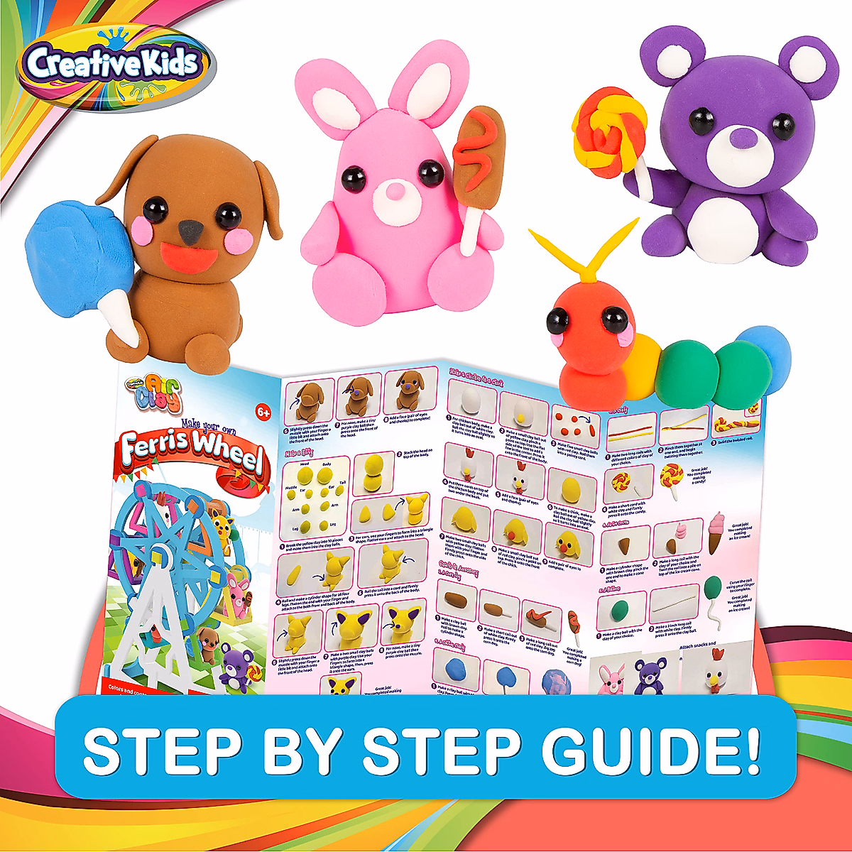 Creative Kids Air Dry Clay Ferris Wheel Kit - Easy Modeling 7+ Clay Characters- Includes 8 Clay Colors, Art Supplies and Sculpting Tool- Arts & Crafts Birthday Gift for Boys and Girls 6+ Years Old