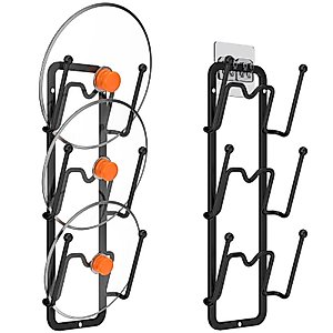 iHysuun 2 Pack Pot Lid Organizer, Pot Lid Holders for Kitchen Cabinet, Self-Adhesive/Drilling Pot Cover Holder Rack Wall/Door Mounted, 6-Tier Pots and Pans Top Organizer for Cabinet Door, Black