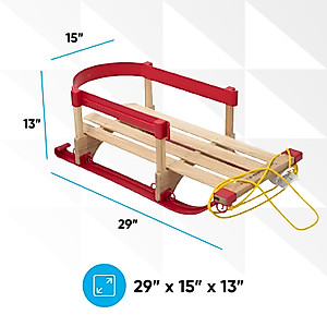 Superio Children Wooden Sled, Snow Sled for Toddlers, Kids Sleigh with Pull Ropes, Baby Sled, Red (Wooden Sled)