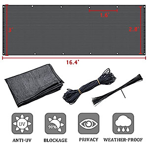 SEKKVY 3' x 16.4' Heavy Duty Privacy Screen Fence, 90% Blockage Mesh Shade Net Cover for Garden, Wall, Chain Link Fence (Grey)