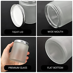 12 Pack 8 oz Round Frosted Glass Jars with Silver Metal Lids, 240ml Matte Clear Empty Candle Jars Cosmetic Jars Food Storage Containers, Canning Jars For Spice,Powder,Liquid,Sample,Face Cream Lotion