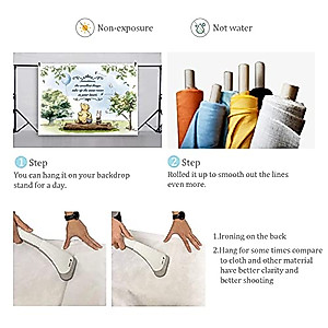 Classic Little Bear Cartoon Animal Backdrop Boy Kids Blue Balloon Birthday Photo Background Newborn Baby Shower Party Supplies Cake Table Decoration Backdrop 5x3FT