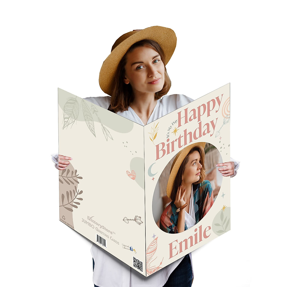 VictoryStore Jumbo 3 Foot Custom Boho Birthday Card, Photo Birthday Card, Custom Inside Text, 2 feet x 3 feet Card