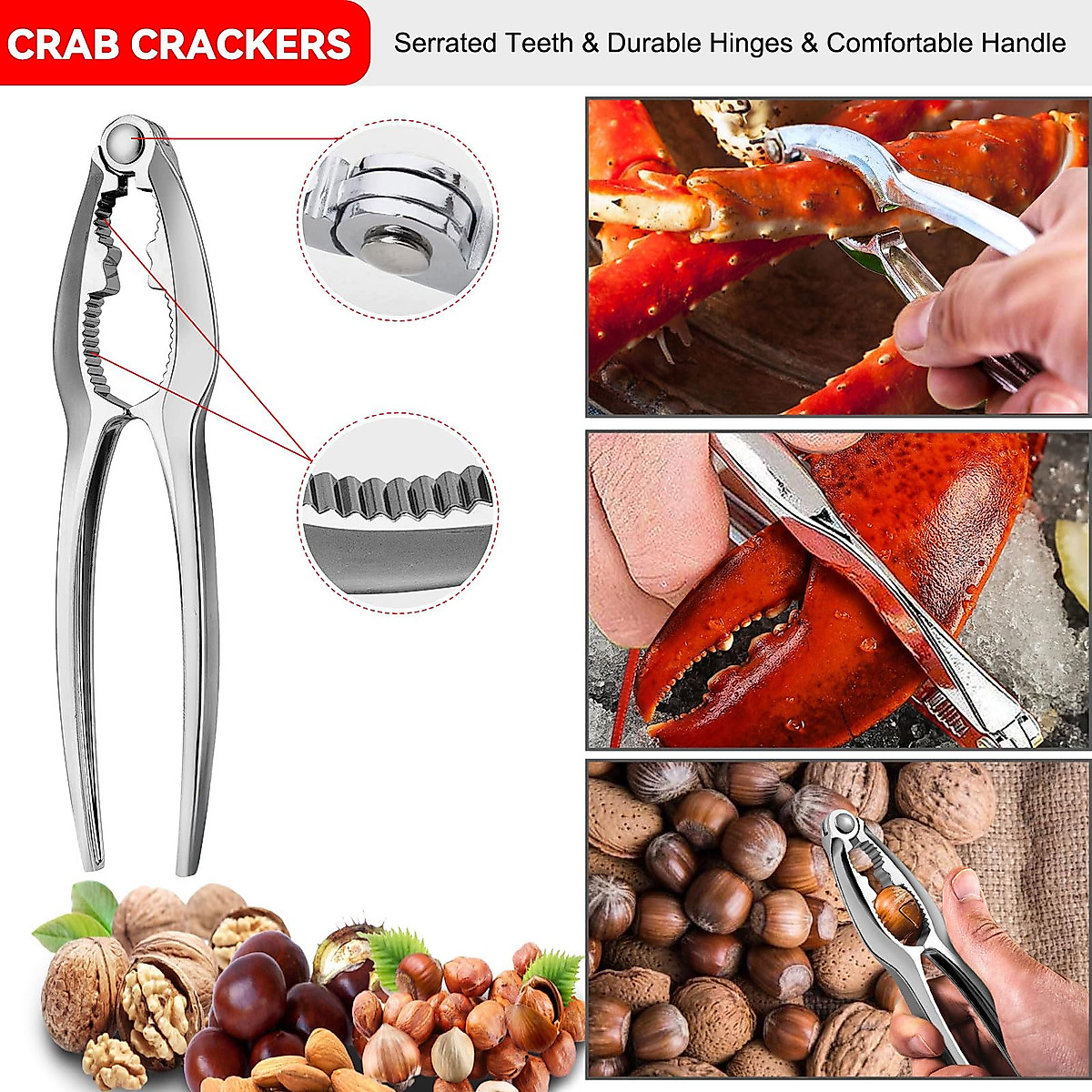 Hunnycook 34P Seafood Tools Set, 6 Crab Leg Crackers, 6 Lobster Shellers, 6 Crab Leg Forks, 6 Shrimp Deveining Tools, 2 Oyster Shucking Knives,4 Gloves, 2 Seafood Scissors, 1 Storage Bag & Gift Box
