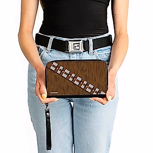 Buckle-Down Star Wars Wallet, Zip Around, Star Wars Chewbacca Character Body Close Up Brown, Vegan Leather
