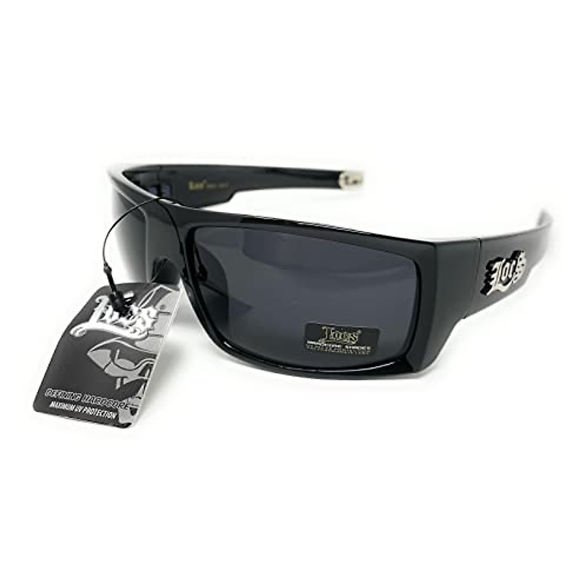 Locs Men's Original All Black Hardcore Sharp Square OG Sunglasses, Wrap