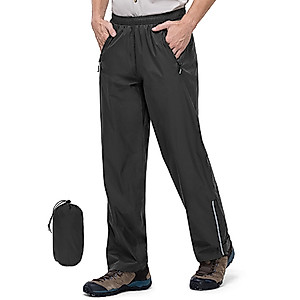 Outdoor Ventures Men's Rain Pants Waterproof Rain Overall Pants Windproof Packable Rain Outdoor Pants for Hiking Fishig Golf Black