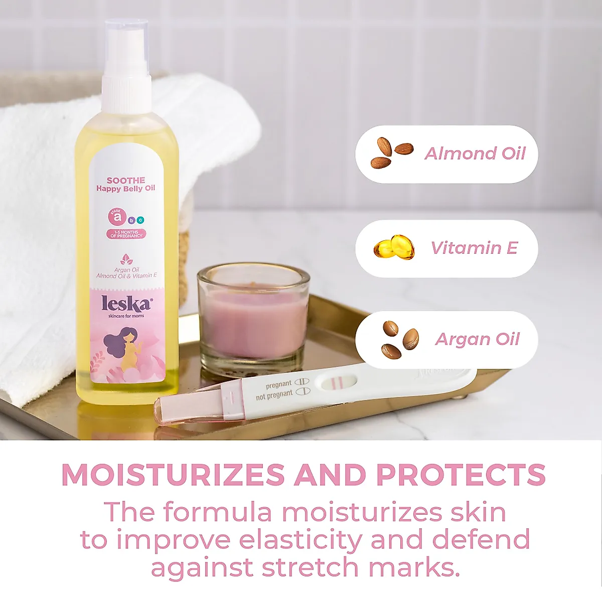 LESKA Maternity Stretch Mark Moisturizing Oil | STAGE A: SOOTHE Happy Belly Oil (Pregnancy Months 1-5) | Part of a Complete 3 Stage Pregnancy Skin Care System | New Mom Gifts (4.22oz)