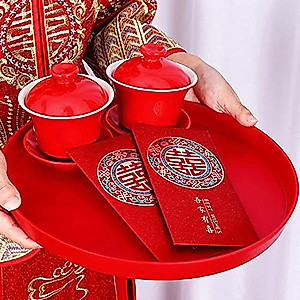 ygqzm Chinese Traditional Red Xi Tray Tea Tray Wedding Toast Tray Snack Tray Fruit Tray Wedding Banquet Festive Supplies (Color : D, Size : 27cm)