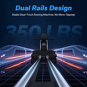 Rowing Machine, MERACH Bluetooth Magnetic Rower Machine with Dual Slide Rail, 16 Levels of Electromagnetic Resistance, Max 350lb Weight Capacity, App Compatible, Rowing Machines for Home Use