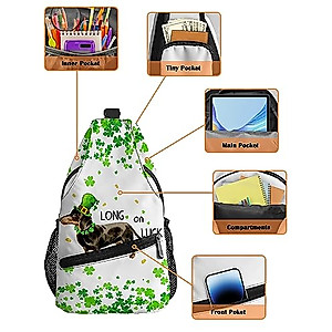 Gsypo Sling Backpack, Happy St. Patrick's Day Clover Puppy Dog Waterproof Lightweight Small Sling Bag, Travel Chest Bag Crossbody Shoulder Bag Hiking Daypack for Women Men