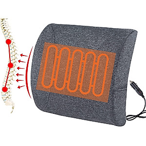 Big Hippo Heated Lumbar Support Pillow for Car, Memory Foam Back Support Cushion for Lower Back Pain Relief - Perfect for Car, Home, Office, Winter Use