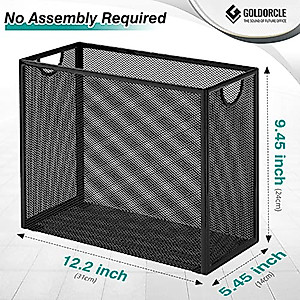 GoldOrcle Hanging File Organizer, Letter-size File Holder Filing Box with 5 Hanging Folders, Metal Mesh Desk File Folder Storage(No Assembly Required)