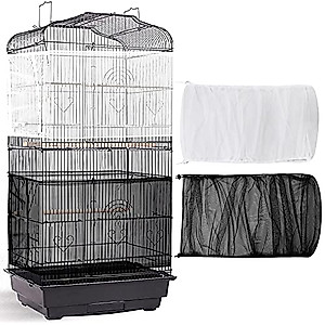 2 Pieces Adjustable Bird Cage Cover Birdcage Nylon Mesh Netting Birdcage Cover Seed Catcher Soft Skirt Guard for Parrot Parakeet Macaw Round Square Cage (White, Black, 78 x 14.6 Inch)