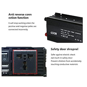 12V24V to 220V Vehicle Pure Sine Inverter Pure Sine Wave 600w1200W High Power Inverter Solar Inverter (Color : 24V, Size : 600W)