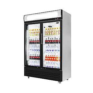 FRICOOL 51" Commercial Glass 2 Door Display Refrigerator Merchandiser - Upright Beverage Cooler With Led Lighting
