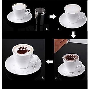 RayLineDo® Stainless Steel Electric Milk Frother Handheld Coffee Foam Maker Whisk Battery Operated + 2 Sets Cappuccino Coffee Stencils Template Strew Flowers Pad Duster Spray Art