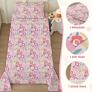 Bedmoon Girls Twin Sheets, Kids Pink Floral Bed Sheet Set with Non-Slip Fitted Sheet, Girls Soft Flower Microfiber Twin Sheets & Pillowcases